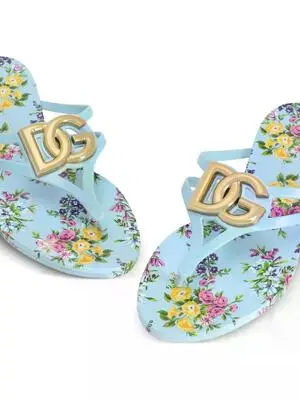 Dolce & Gabbana Floral Print Logo Flip-flops