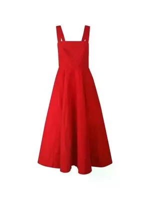 LA LIGNE Square Neck Smocked Dress - Red