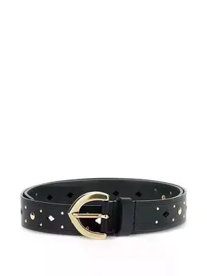 BAX LAB Polished Buckle Studded Leather Belt - Black