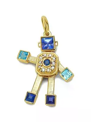 VAN ROBOT Diamond Sapphire Robot Pendant - Gold