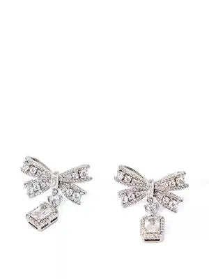 SELF-PORTRAIT Crystal Bow Drop Earrings - Silver
