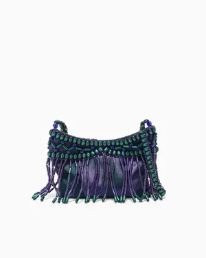 Giorgio Armani Jacquard Satin Mini Bag With Beads - Blue