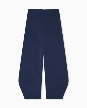Giorgio Armani Washed Silk Trousers With Rounded Hem - Navy Blue