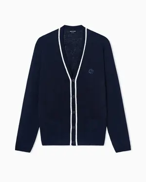 Giorgio Armani Linen And Silk Cardigan - Navy Blue