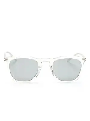Saint Laurent Logo-engraved Square-frame Sunglasses - Neutrals