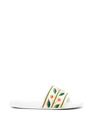 Casablanca Floral-embroidered Slides - White