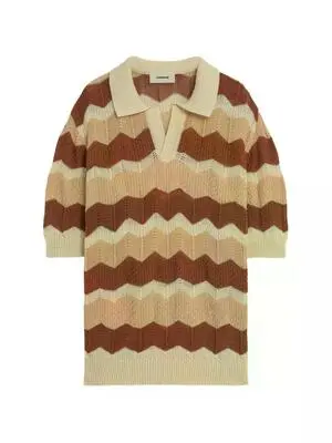 A PAPER KID Chevron Knit Polo Shirt - Neutrals
