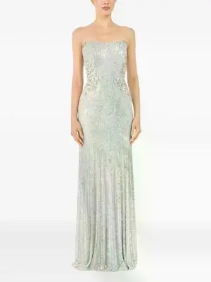 Jenny Packham Sequin-embellished Strapless Maxi Dress - Silver