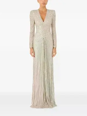Jenny Packham Eve Sequin-embellished V-neck Dress - Silver