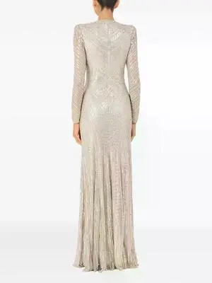 Jenny Packham Eve Sequin-embellished V-neck Dress - Silver