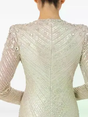 Jenny Packham Eve Sequin-embellished V-neck Dress - Silver