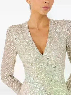 Jenny Packham Eve Sequin-embellished V-neck Dress - Silver