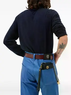 Versace Embroidered Wool Knit Crewneck Sweater - Blue