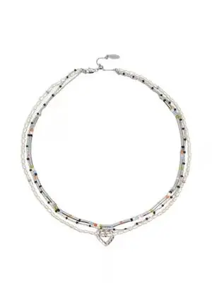 Bimba Y Lola Heart Pendant Beaded Necklace - Silver