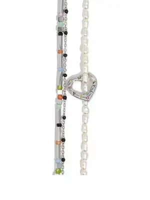 Bimba Y Lola Tone Heart Pendant Beaded Layered Necklace