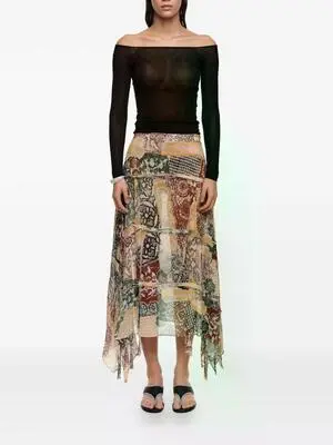 Bimba Y Lola Lace Fluid Irregular Fringed Skirt - Neutrals