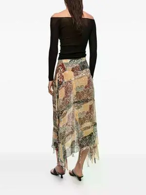 Bimba Y Lola Lace Fluid Irregular Fringed Skirt - Neutrals