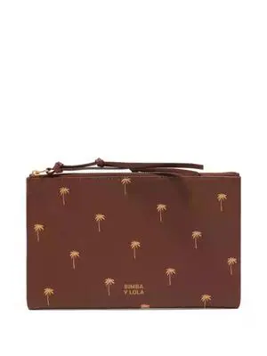 Bimba Y Lola Palms Large Leather Make Up Bag - Brown