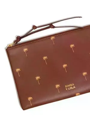 Bimba Y Lola Palms Large Leather Make Up Bag - Brown