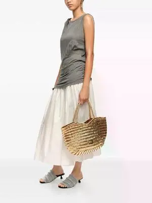 Bimba Y Lola Large Leather Tote Bag With Woven Top Handles