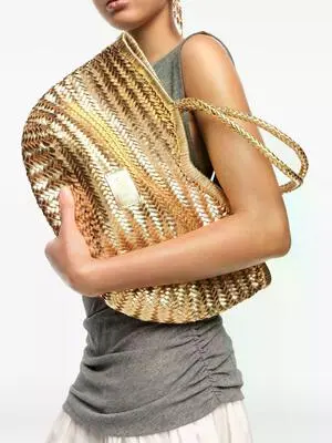 Bimba Y Lola Large Leather Tote Bag With Woven Top Handles