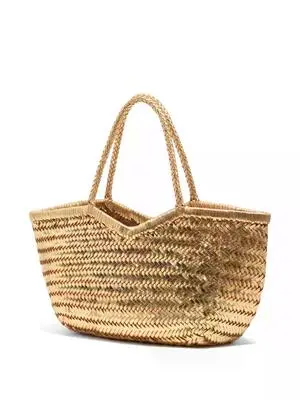 Bimba Y Lola Large Leather Tote Bag With Woven Top Handles