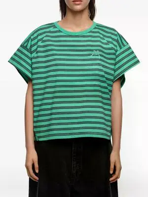 Bimba Y Lola Striped Embroidered T-shirt - Green