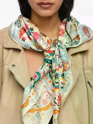 Bimba Y Lola Tropical Birds Floral Scarf - Neutrals