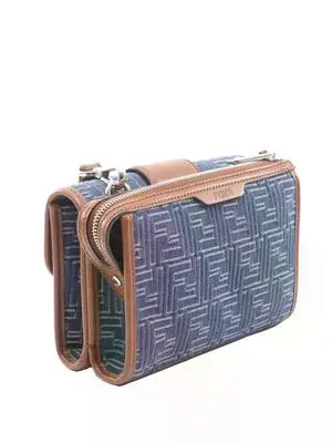 Fendi 2010-2026 Zucca Denim Double Baguette Crossbody Bag - Blue