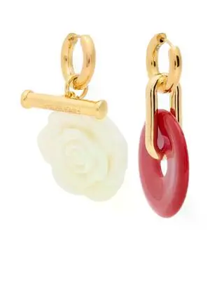 Timeless Pearly Flower-charm Earrings - Gold