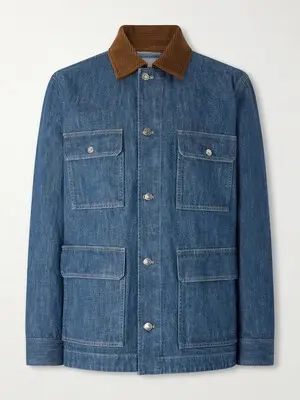 Loro Piana Austin Corduroy-trimmed Denim Jacket - Blue