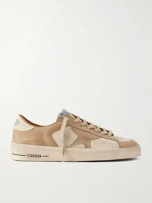 GOLDEN GOOSE Stardan Distressed Colour-block Full-grain Nubuck And Leather Sneakers - Neutrals
