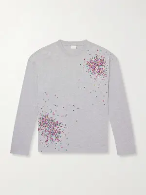 Dries Van Noten Embellished Cotton-jersey T-shirt - Gray