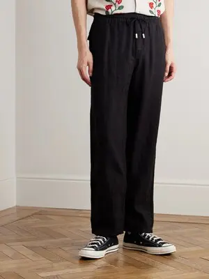 Vilebrequin Pacha Straight-leg Linen Drawstring Trousers - Black