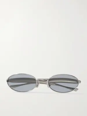Bottega Veneta Sardine Oval Sunglasses Silver