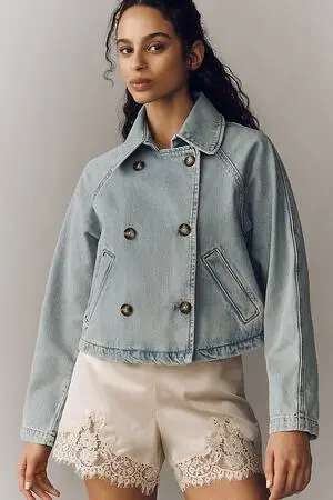 PILCRO Cropped Denim Trench Jacket - Light Denim