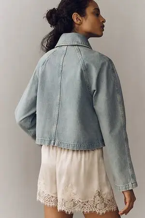 PILCRO Cropped Denim Trench Jacket