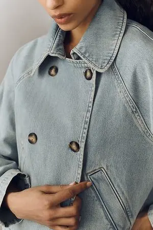 PILCRO Cropped Denim Trench Jacket