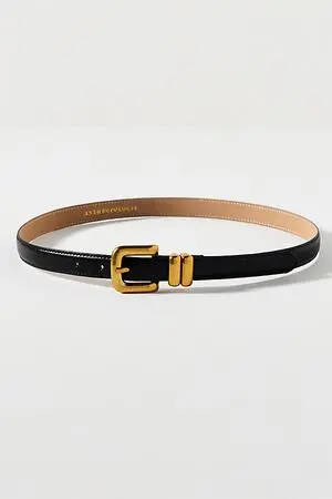 Anthropologie Sculptural Buckle Leather Belt - Black