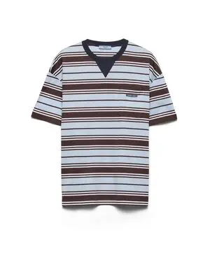 Prada Striped Lisle Cotton T-shirt - Ebony/celeste