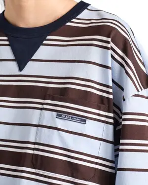 Prada Striped Lisle Cotton T-shirt - Ebony/celeste