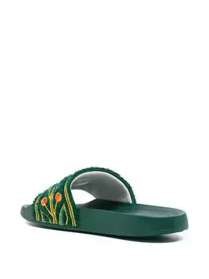 Casablanca Floral Embroidered Slides - Green