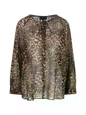 NILI LOTAN Leopard-print Tie-neck Blouse