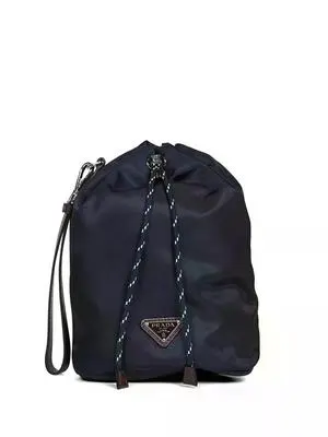 Prada Drawstring Clutch Bag With Logo - Blue