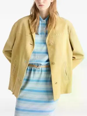 Prada Suede Caban Jacket With Notched Lapel - Yellow