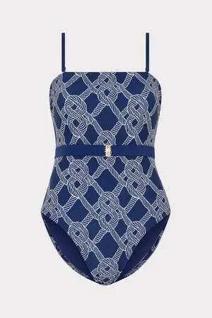 MILLY Rope Print One Piece - Navy/white