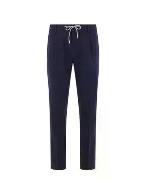Eleventy Drawstring-waist Pleated Trousers - Blue