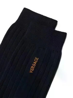 Versace Ribbed Cotton Socks With Logo Embroidery - Blue