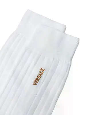 Versace Embroidered Cotton Ribbed Socks - White