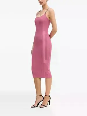 Michael Kors Ribbed Knit Chain Strap Midi Dress - Pink